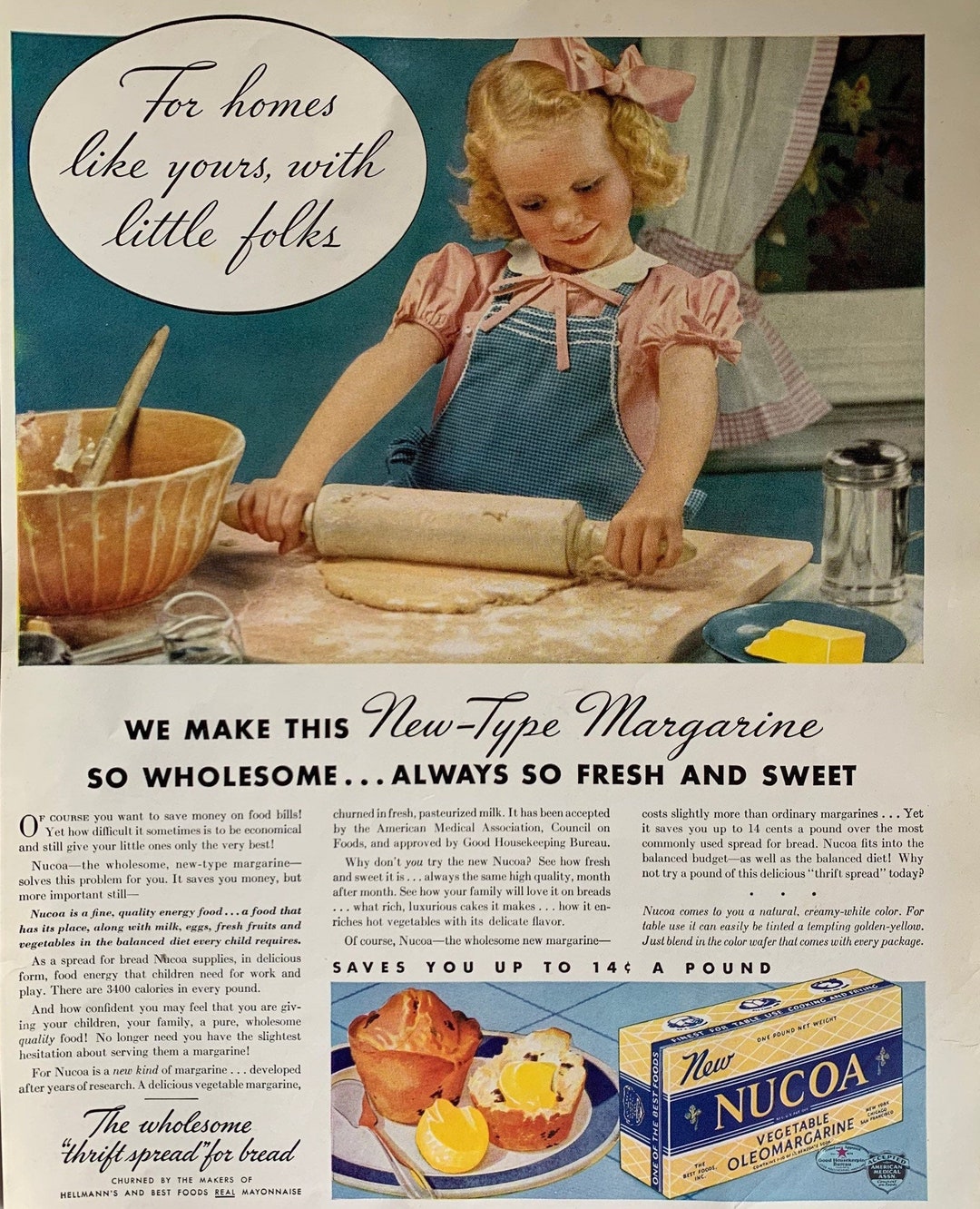 Vintage 1937 Nucoa Margarine Baking Ad - Etsy