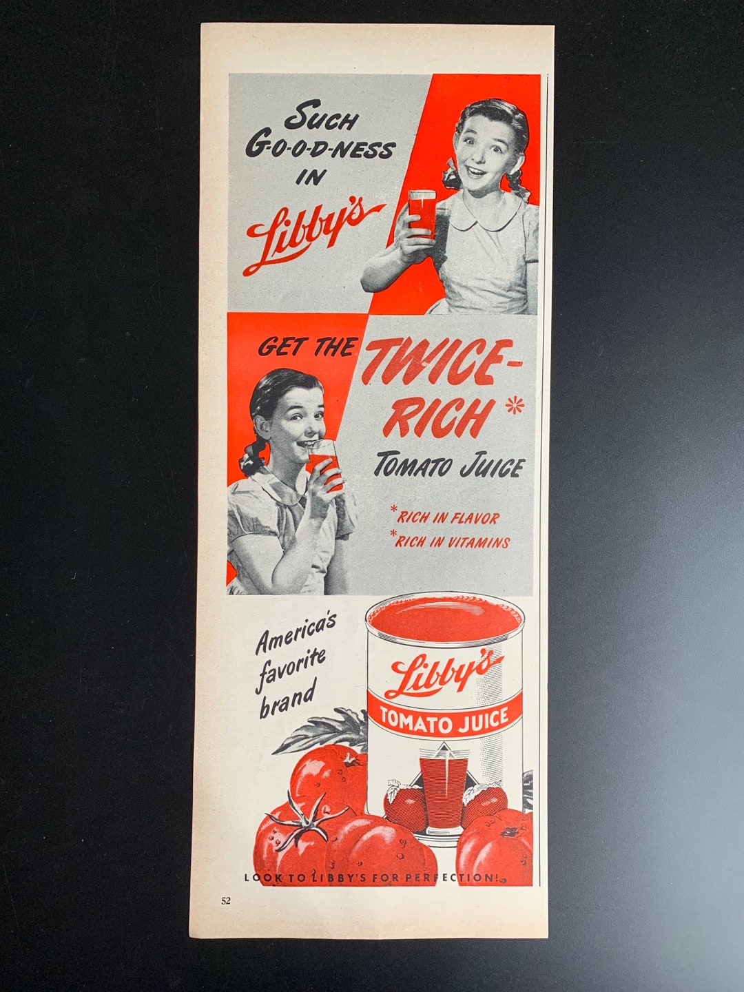 Vintage 1949 Libbys Tomato Juice Print Ad - Etsy