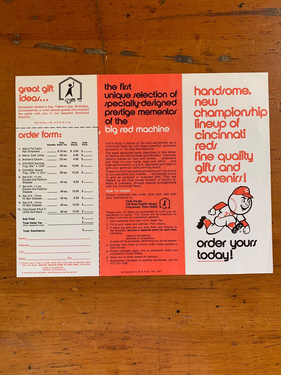 Vintage 1971 Cincinnati Reds Order Form - Etsy