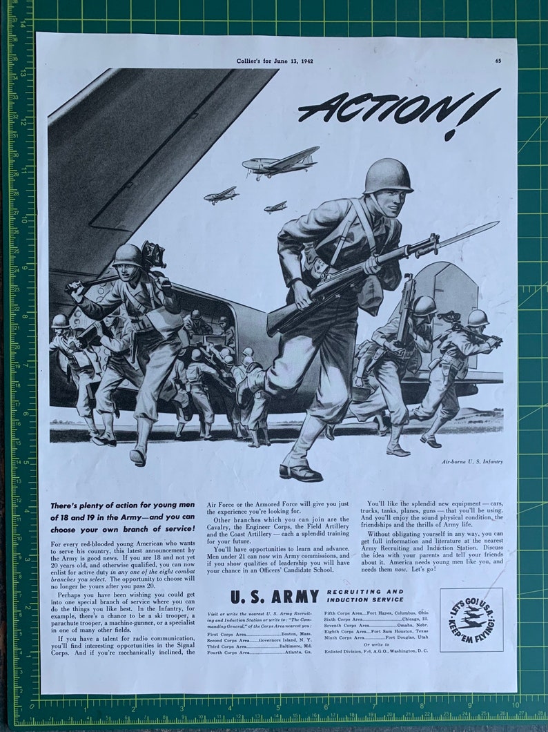 Vintage 1942 US Army World War Two Print Ad - Etsy
