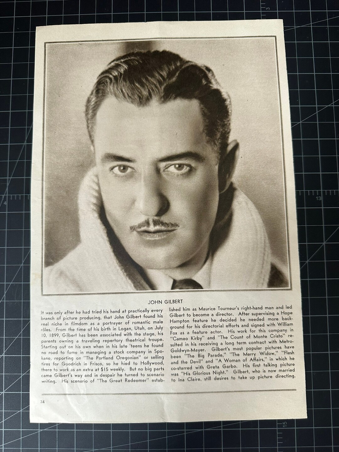 Vintage 1930 John Gilbert Original Magazine Portrait - Etsy
