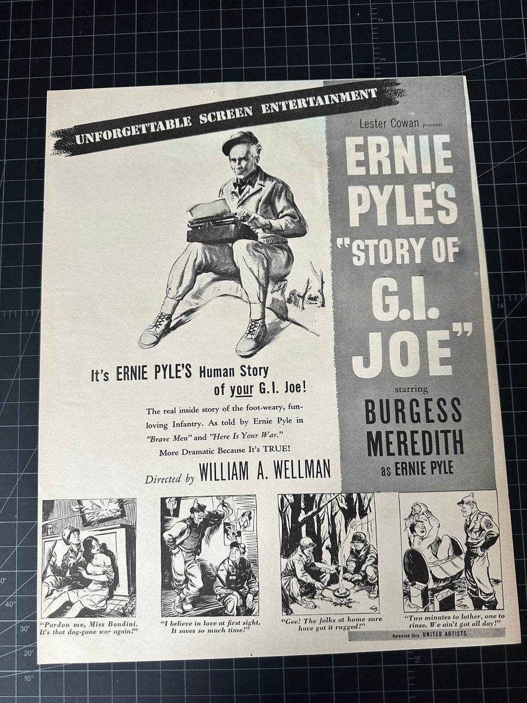 Vintage 1940s story of Gi Joe Ernie Byle Film Print Ad Burgess Meredith ...