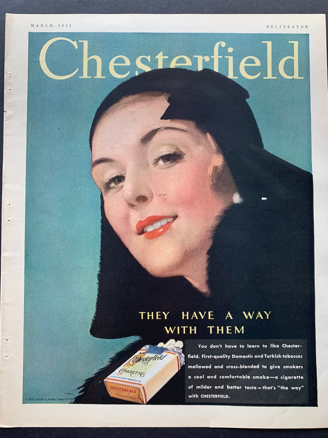 Vintage 1931 Chesterfield Cigarettes Ad - Etsy