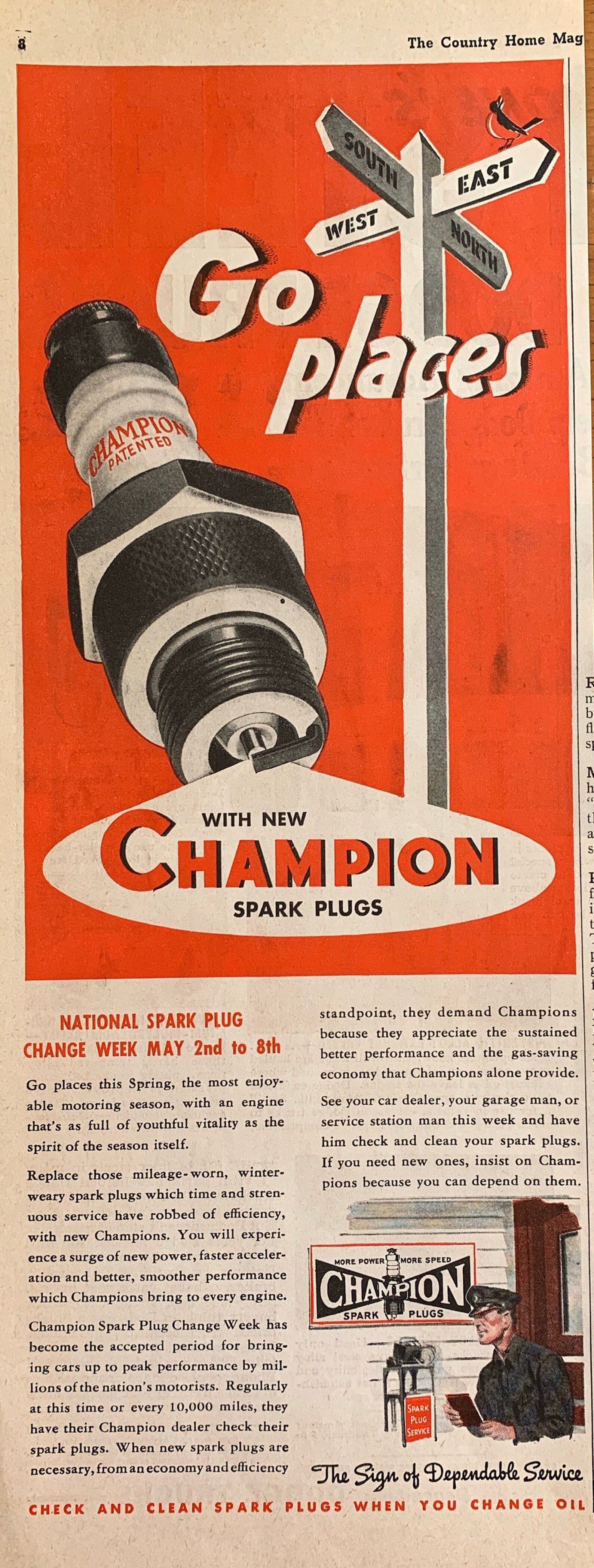 Vintage 1930s Champion Spark Plugs Ad | Etsy