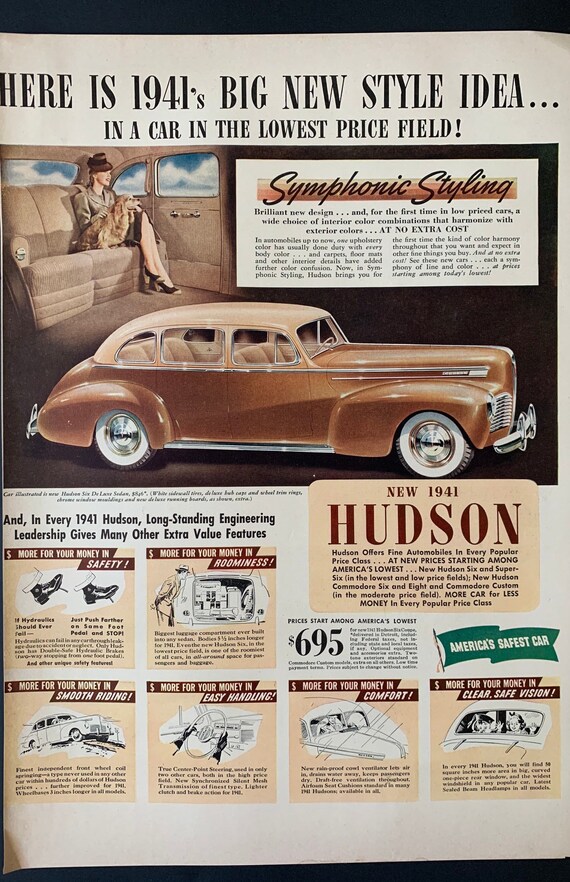 Vintage 1941 Hudson Deluxe Sedan Automobile Ad - Etsy