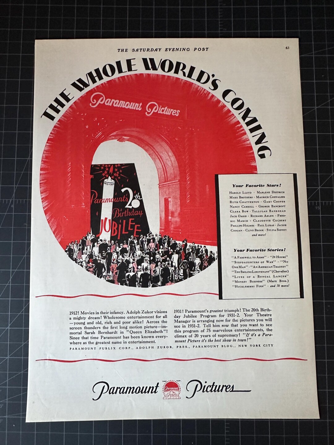 Rare 1931 Paramount Pictures Print Ad - Etsy