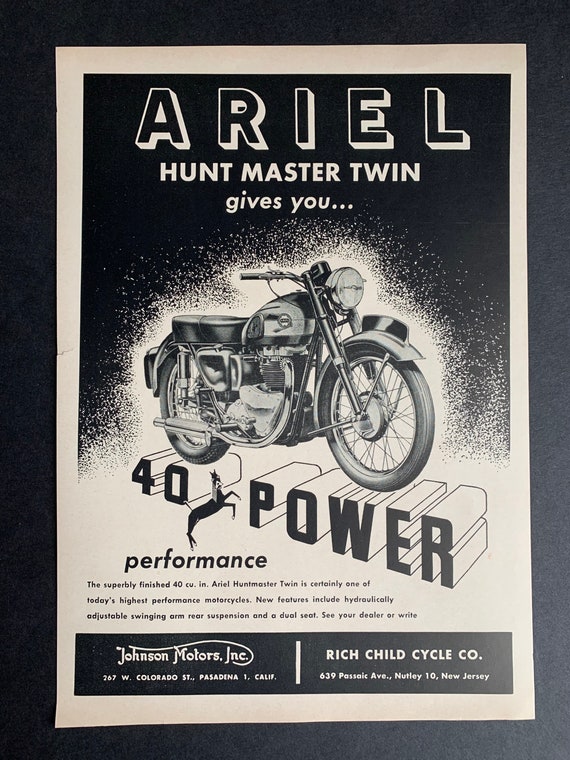 Vintage 1954 Ariel Hunt Master Twin Motorcycle Print Ad - Etsy