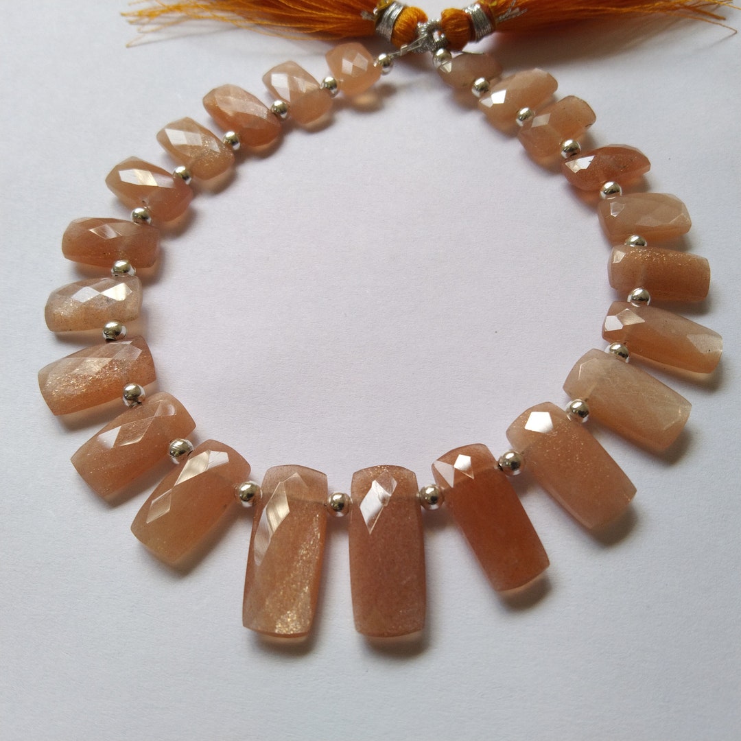 Natural Peach Moostone Faceted Baguette Briolette, Rectangle Briolette ...