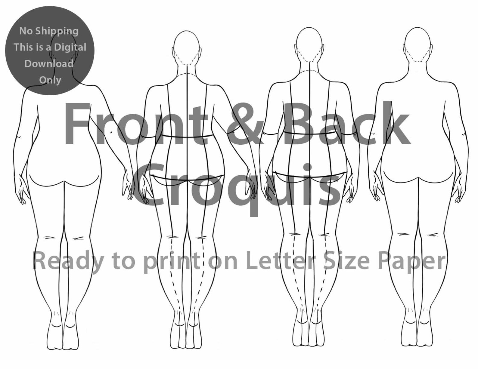 Fashion Croquis Templates for Sewing and Design With Front and Back ...