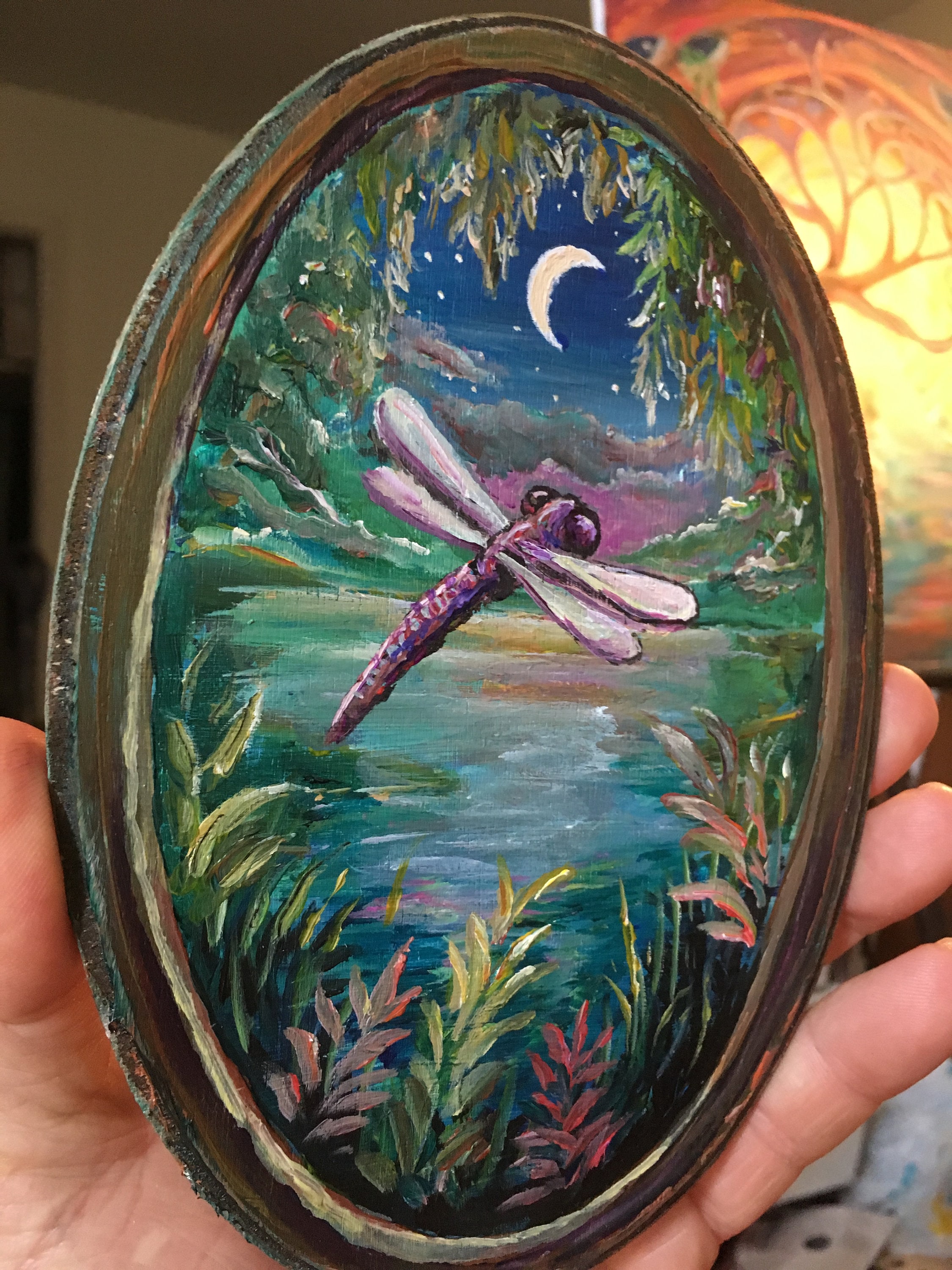 Dragonfly in the Moonlight. Custom Painted Wood Plaque - Etsy
