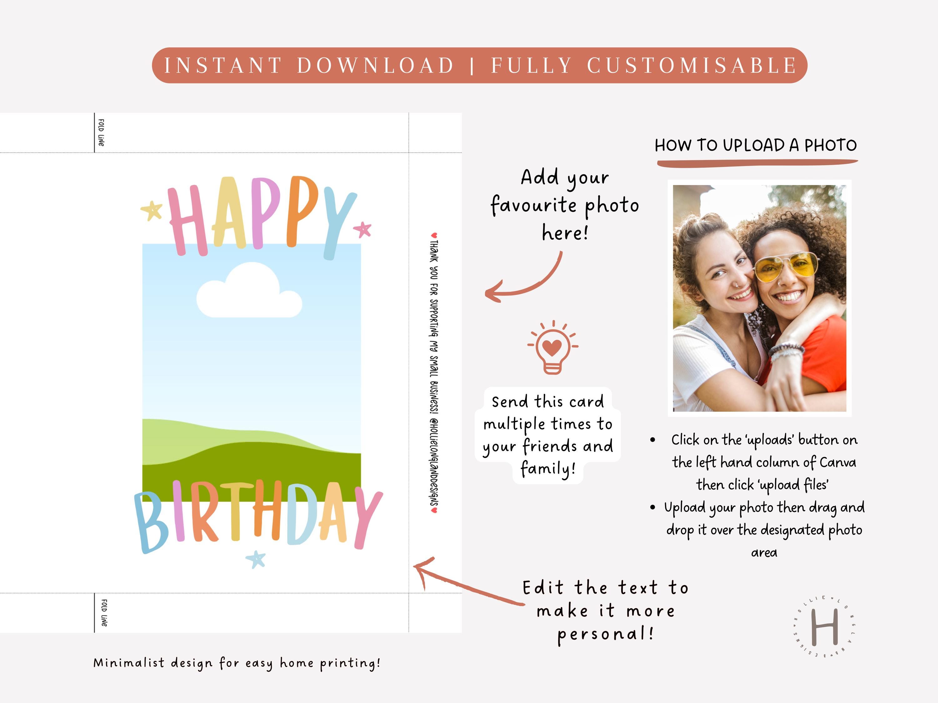 Colourful Photo Birthday Card, Printable Photo Card for Her, 5x7, Photo ...