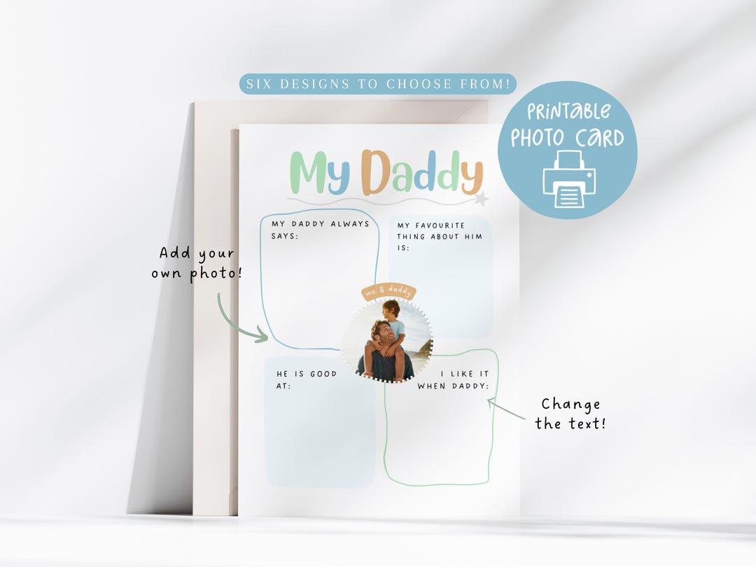 DIY Daddy Photo Card, Dad Printable Photo Card, 5x7 Card, Personalised ...