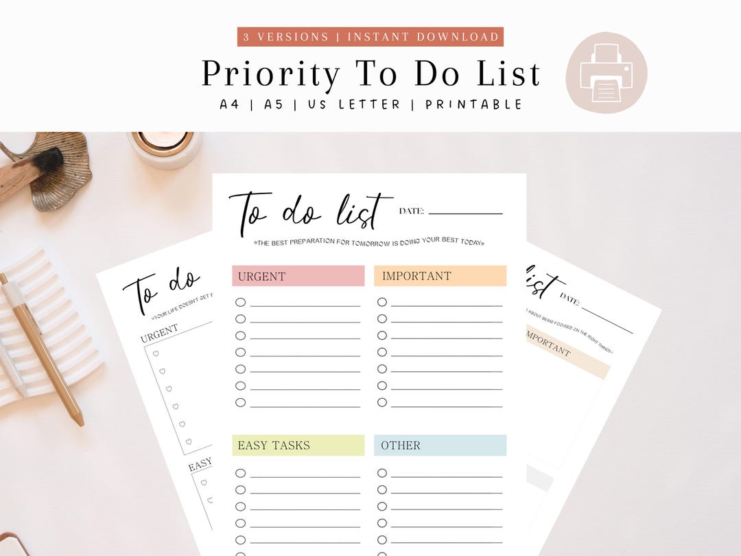 Priority to Do List, Daily Schedule, Minimalist to Do List, Printable ...