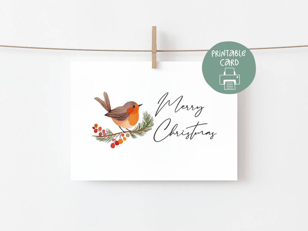 Pretty Christmas Robin Printable Card, 5x7 Card With Printable Envelope ...