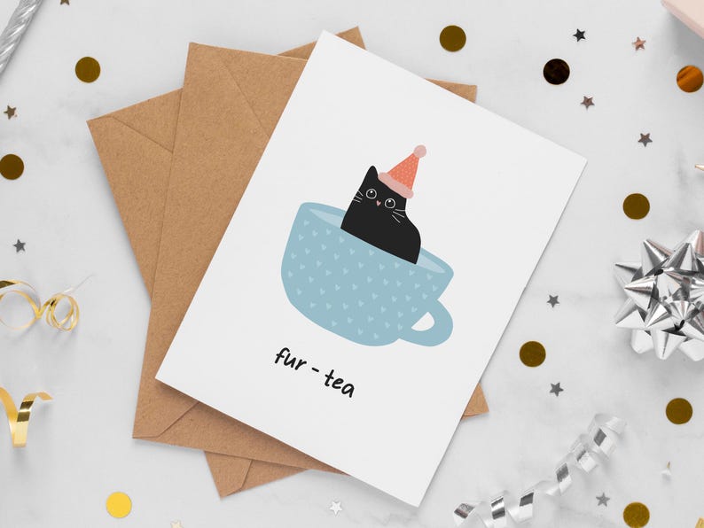 Funny 30th Birthday Cat Card: Fur-tea Printable (digital Download) - Etsy