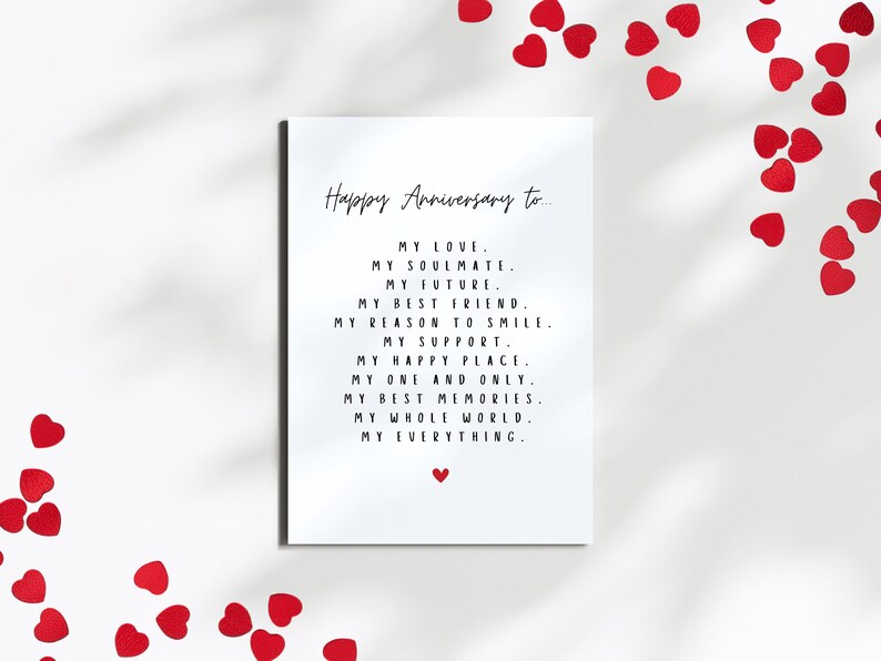 Romantic Anniversary Card, Heartfelt Poem Card, Minimalist Love Card ...