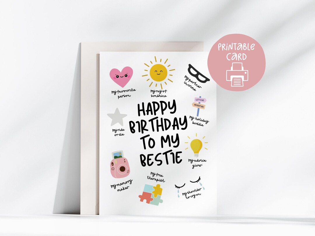 Bestie Birthday Card, Bestie Printable Card, 5x7 Card With Printable ...
