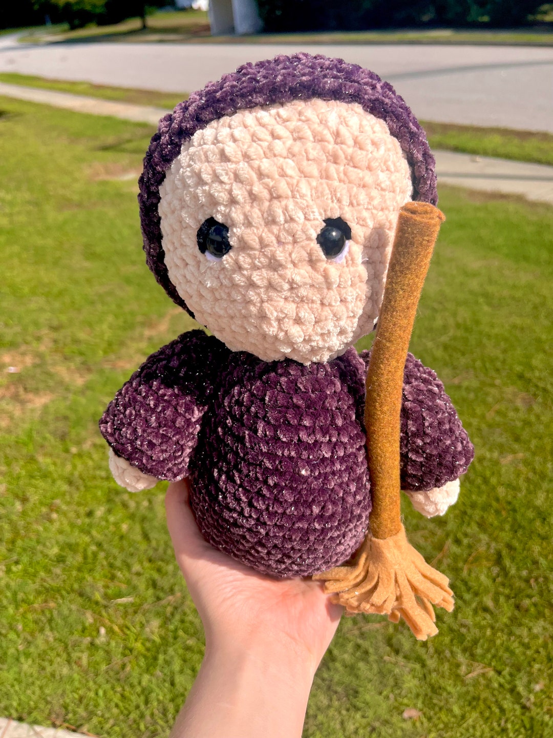 Witch With Broom Stuffed Plushie Fuzzy Toy Sparkle Spooky Toy Halloween ...