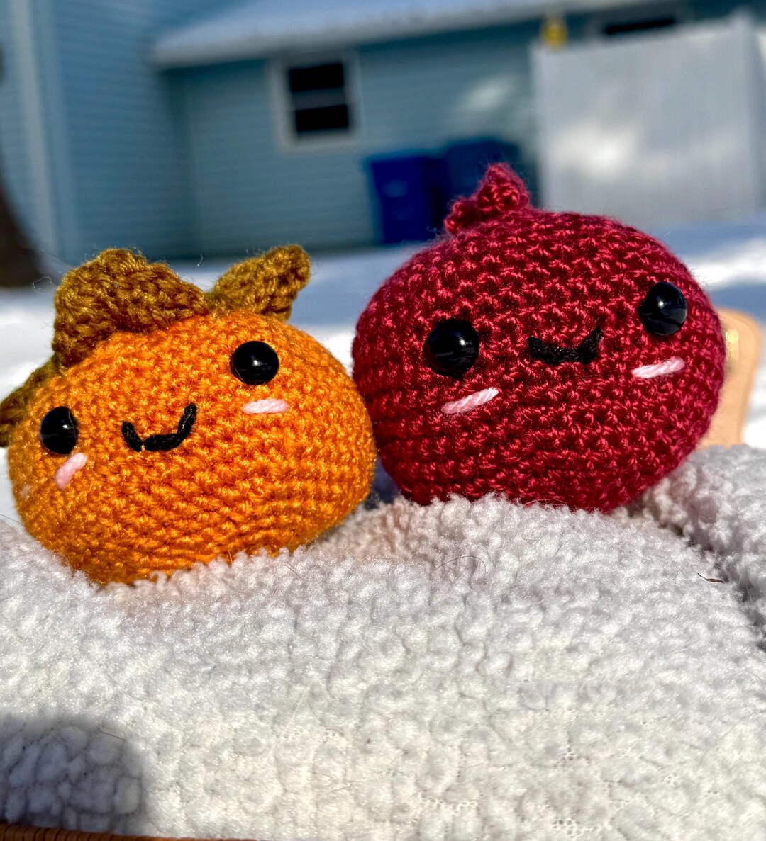 Pomegranate and Persimmon Fruit Crochet Stuffed Toys, 2 Piece Toy Set ...