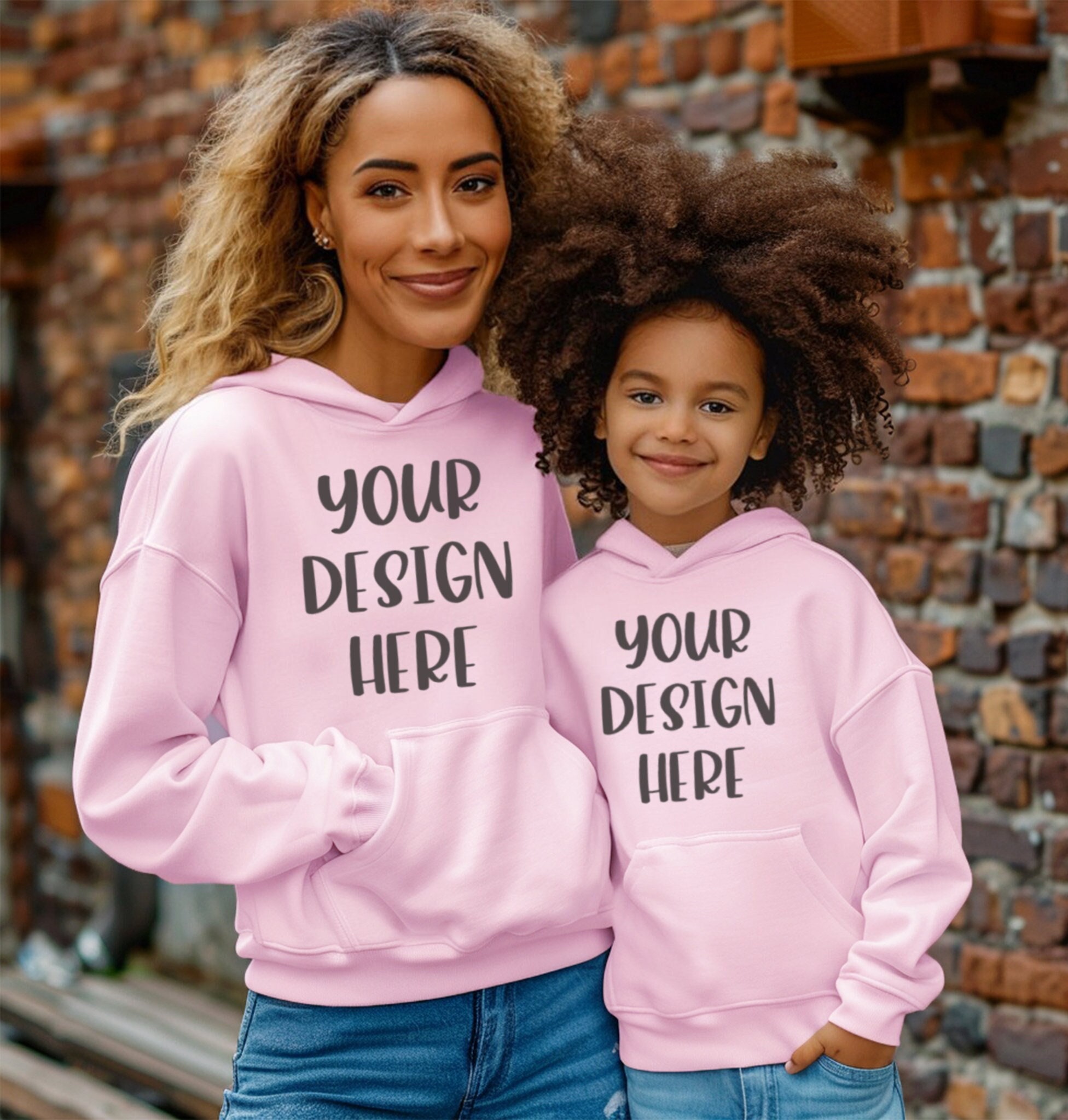 Light Pink Mother Daughter Mockup,gildan Light Pink Hoodie Mockup ...