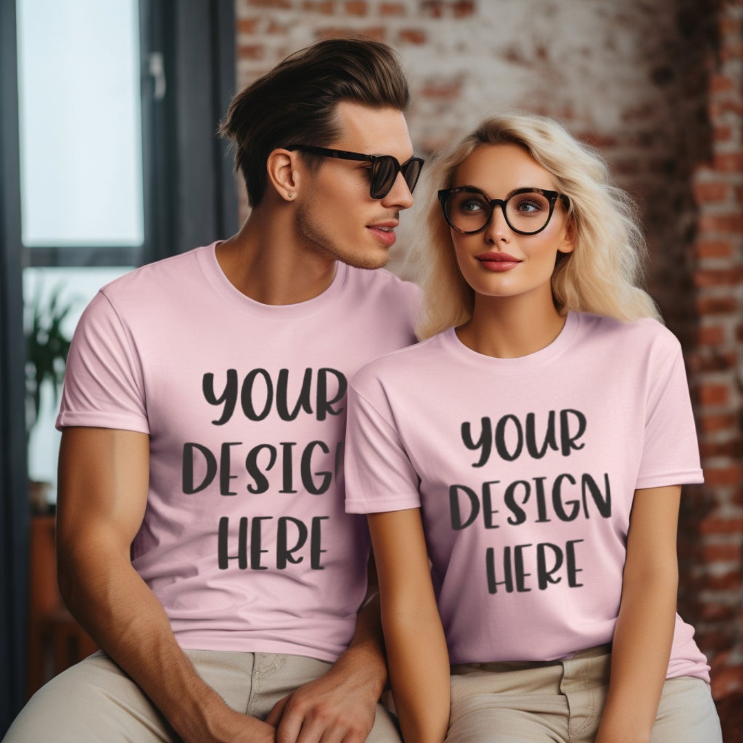 Couple T Shirt Mockup Bella Canvas Pink Model Mockup Valentines Day