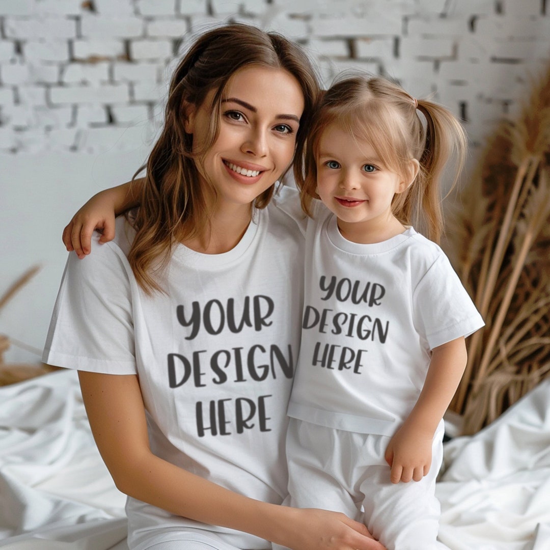 White T-shirt Mockup for Mothers Day, Mommy and Me Bella Canvas Mockup ...