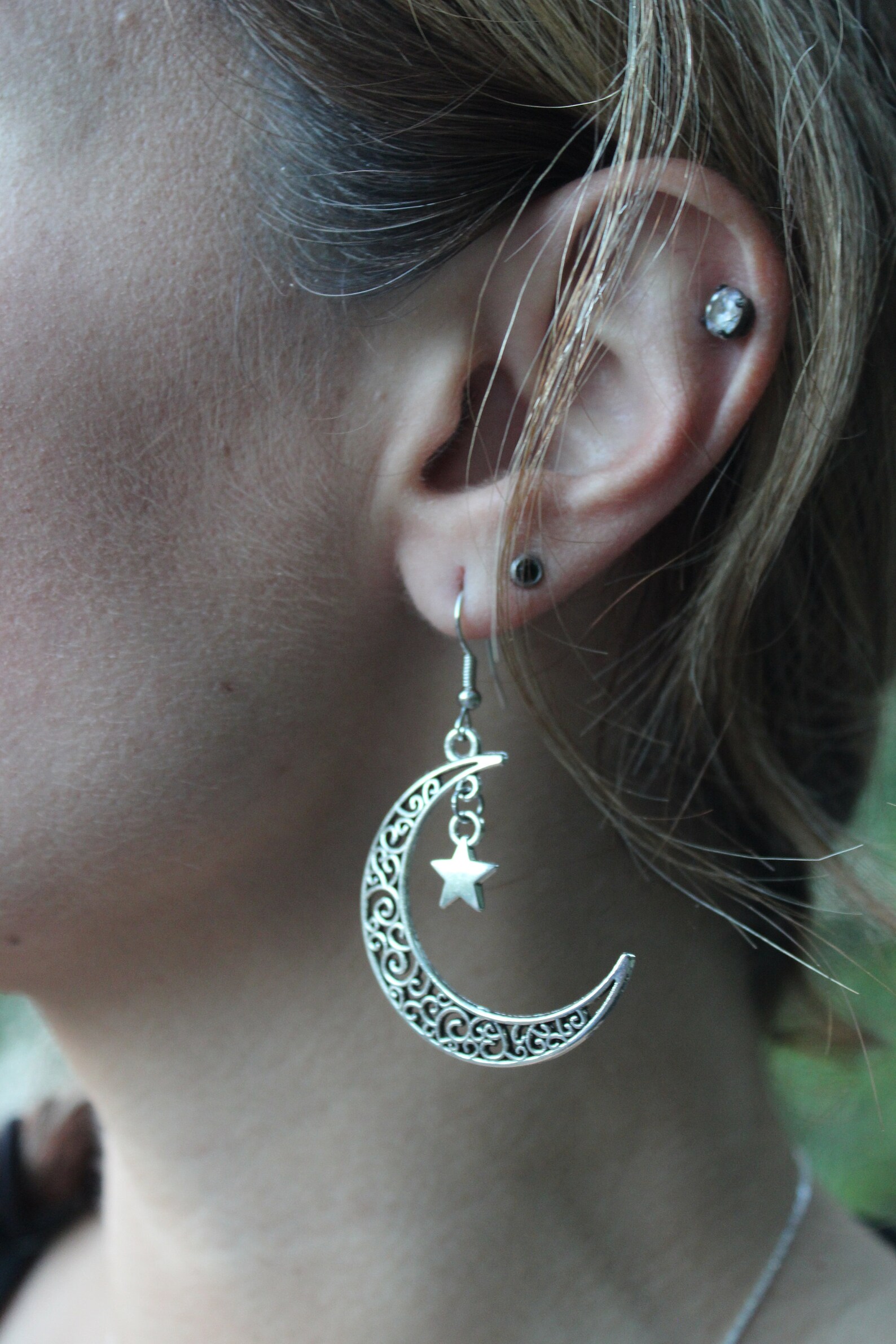 Moon Star Dangle Earrings Crescent Moon Earrings Lunar - Etsy