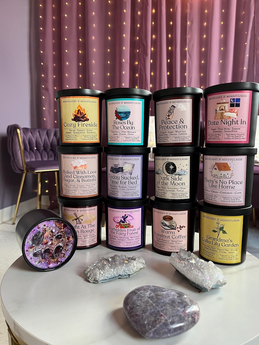 Soy Wax Crystal Candles, Hand-poured Vegan, Healing Energy, 55 Hr Burn ...