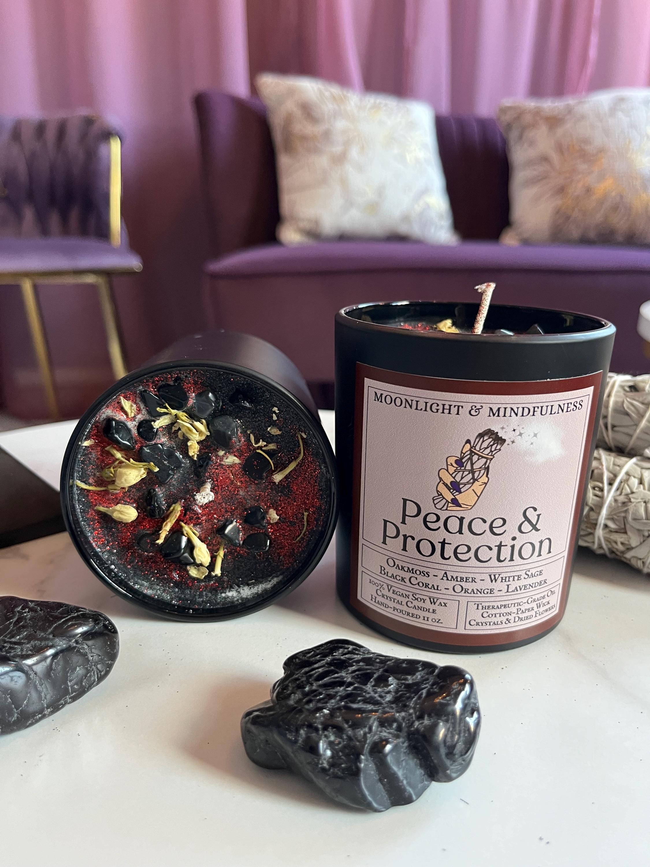 Peace & Protection 100% Soy Wax Crystal Candle, Hand-poured Vegan ...
