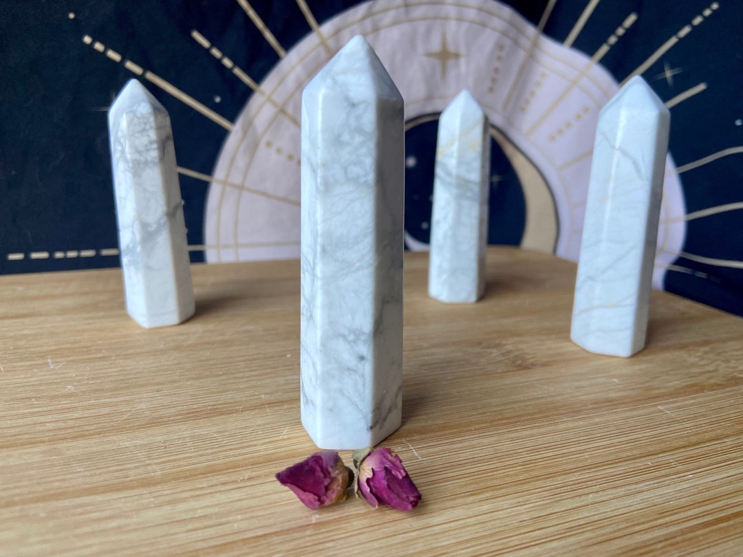 White Howlite Crystal Tower, White Howlite Crystal Point Polished ...