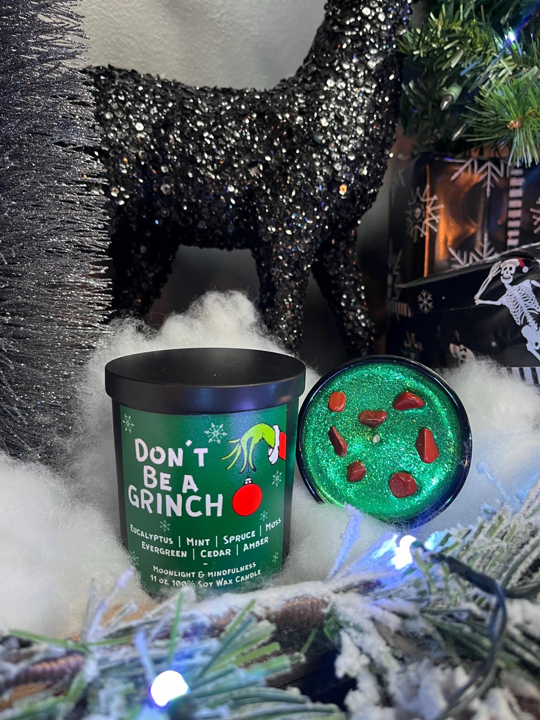 Grinch Soy Wax Crystal Candle, Creepmas, Holiday Winter Scents, Spooky ...
