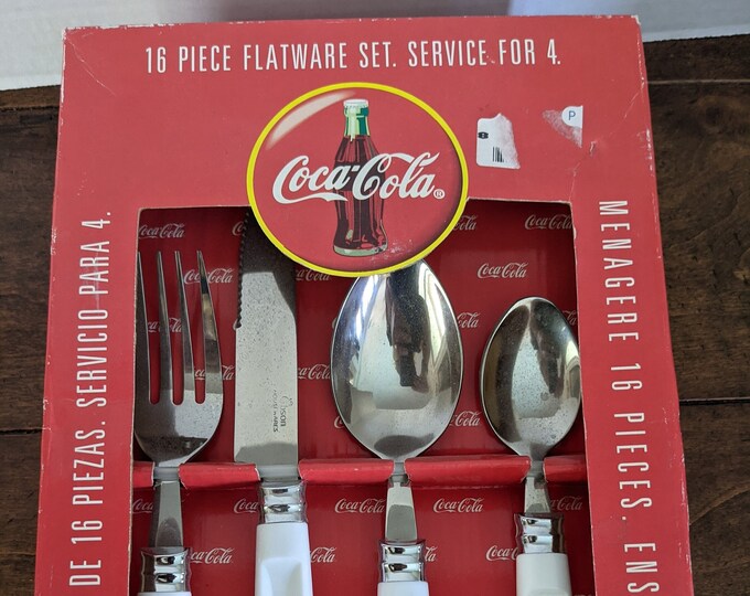 Vintage Coca Cola 16 Piece Flatware Set Service for 4, White and Red ...