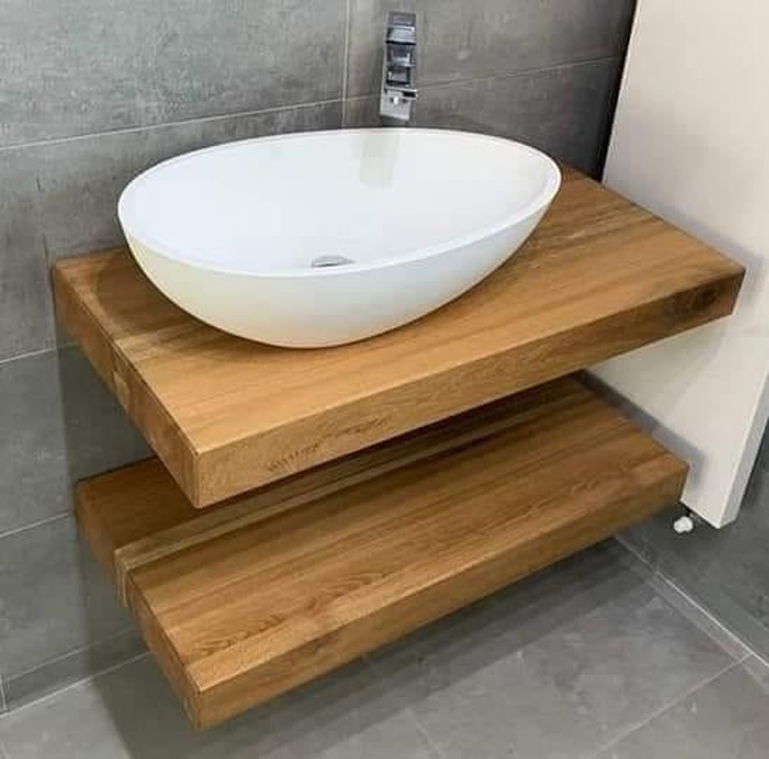 Custom Made Bathroom Wood Floating Vanity Shelf, Sink Live Natural Edge ...