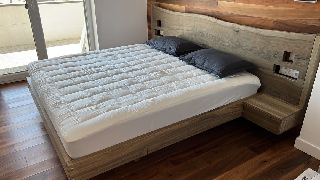 Dark Wooden Bed Floating Platform Frame / Custom Furniture / Wood Bed ...