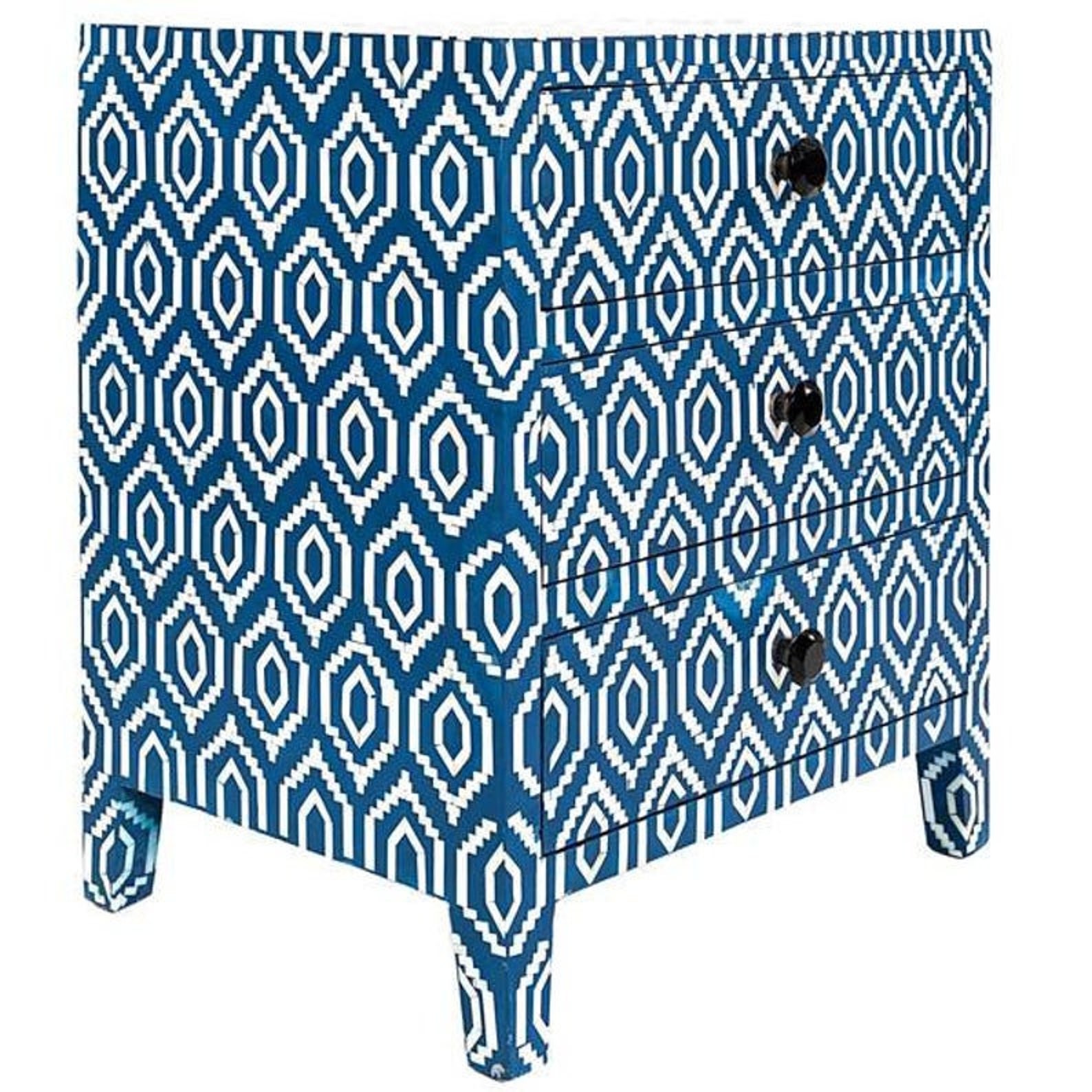 Bone Inlay Bedside in Blue Ikkat Design Bone Inlay Chest | Etsy