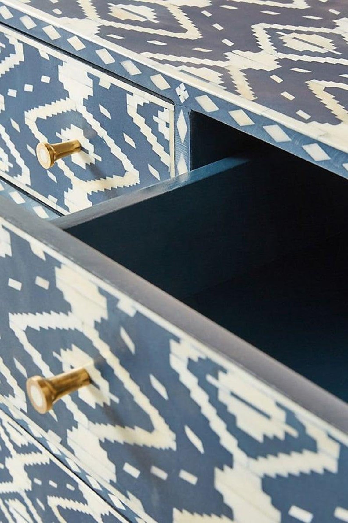 Bone Inlay Chest of 6 Drawers Ikkat in Navy Blue Bone Inlay - Etsy
