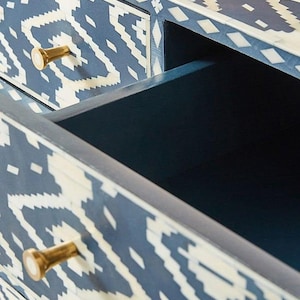 Bone Inlay Chest of 6 Drawers Ikkat in Navy Blue, Bone Inlay Dresser ...