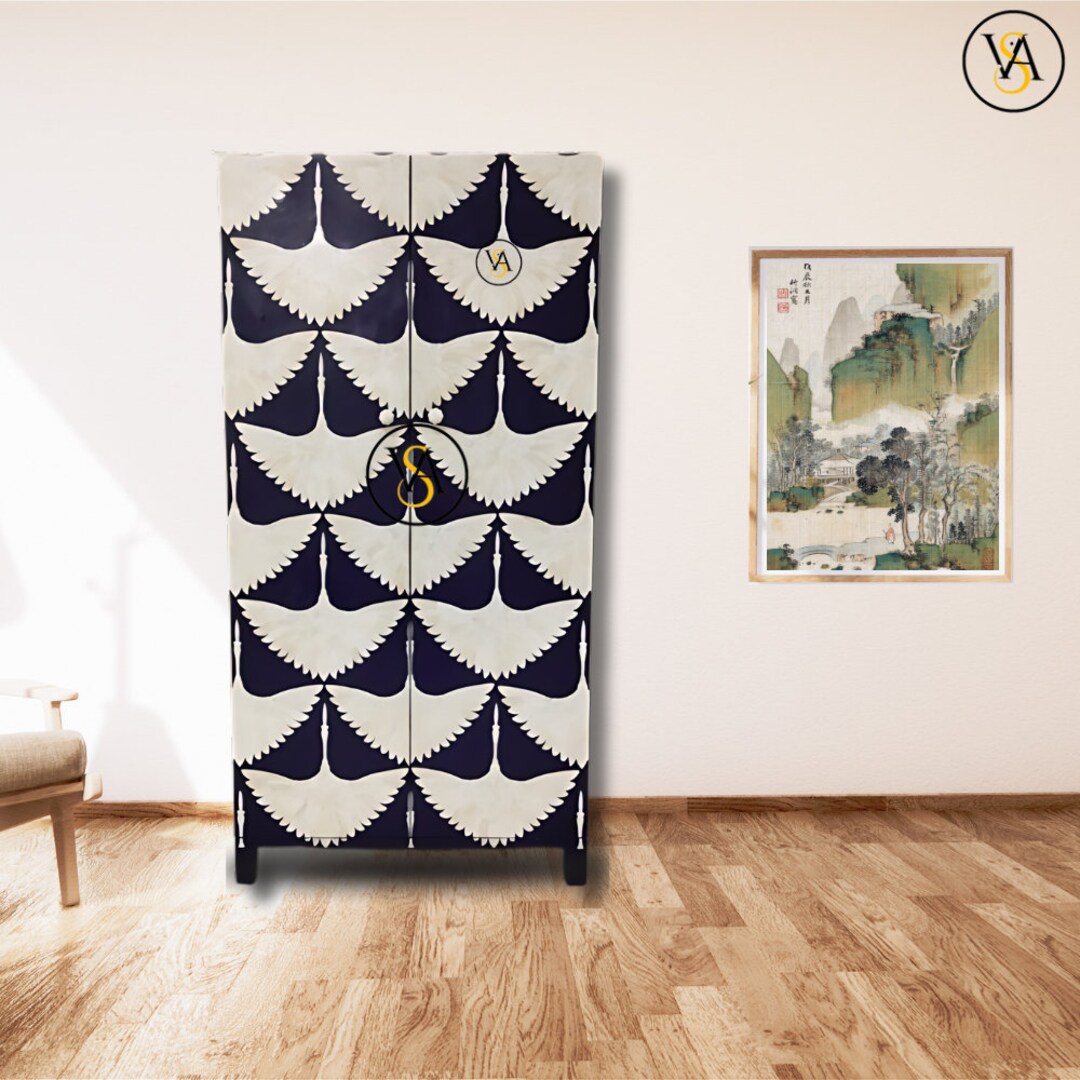 Bone Inlay Bird Pattern Two Door Almirah, Bone Inlay Wardrobe, Handmade ...