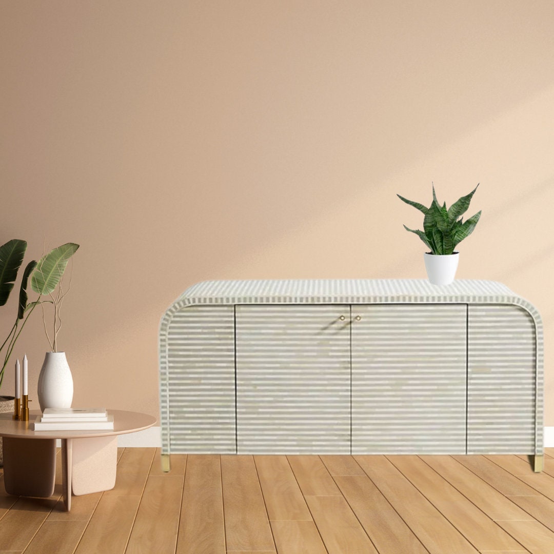 Bone Inlay Waterfall Design Sideboard, Bone Inlay Sideboard, Waterfall ...