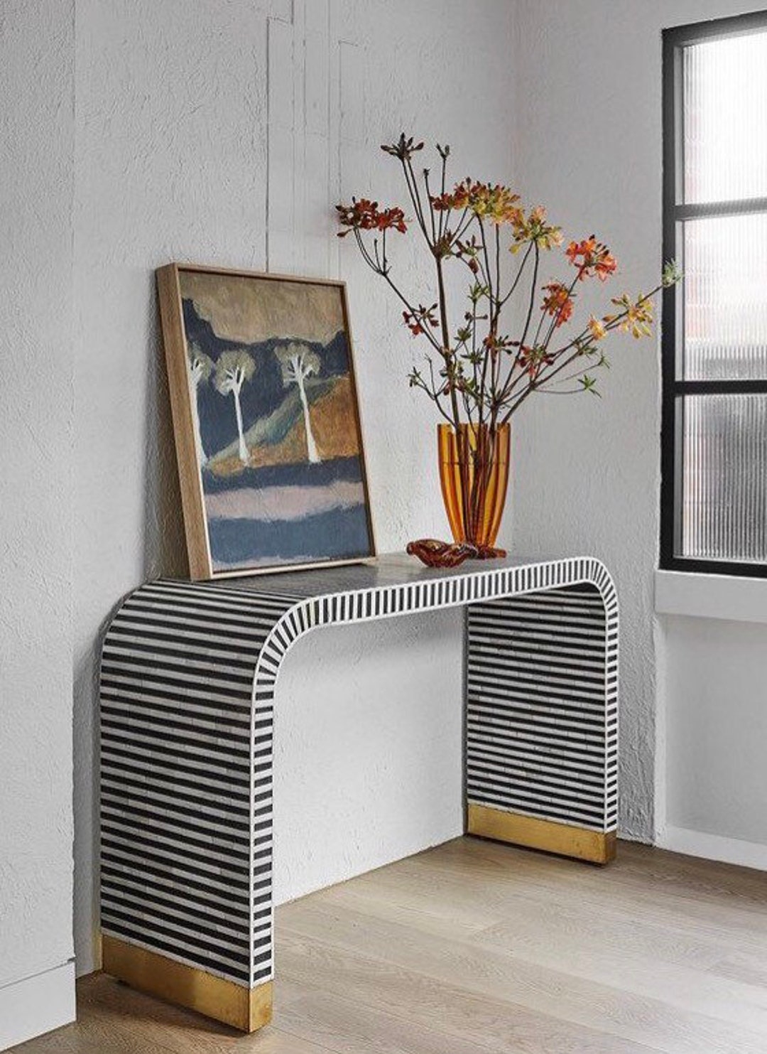 Bone Inlay Waterfall Console Stripe Light Grey, Bone Inlay Console ...