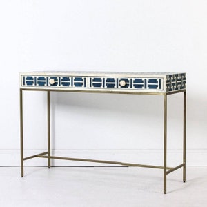 Bone Inlay Console With Brass Base 'I' Lattice Pattern in Dark Blue ...