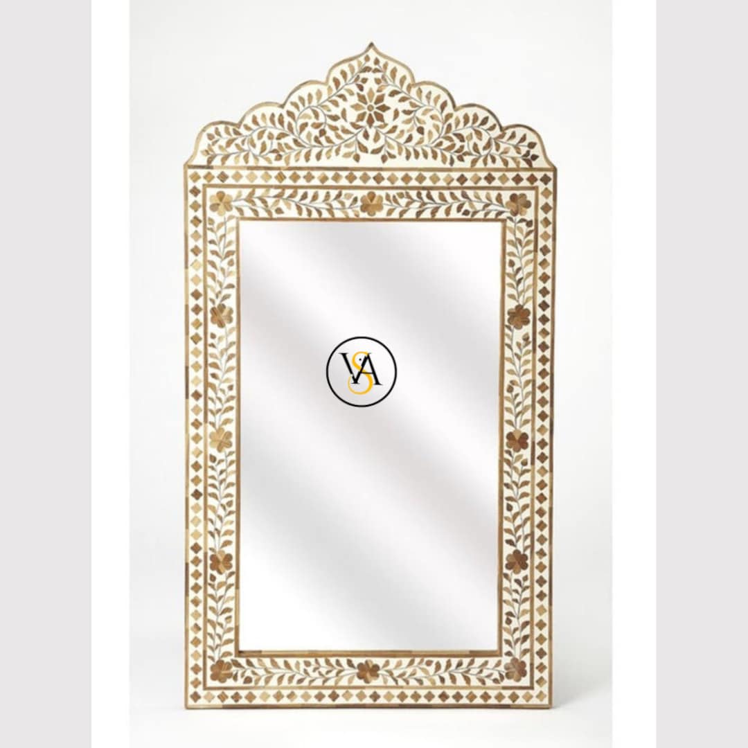 Handmade Camel Bone Inlay Mirror Jharokha Design, Bone Inlay Bathroom ...
