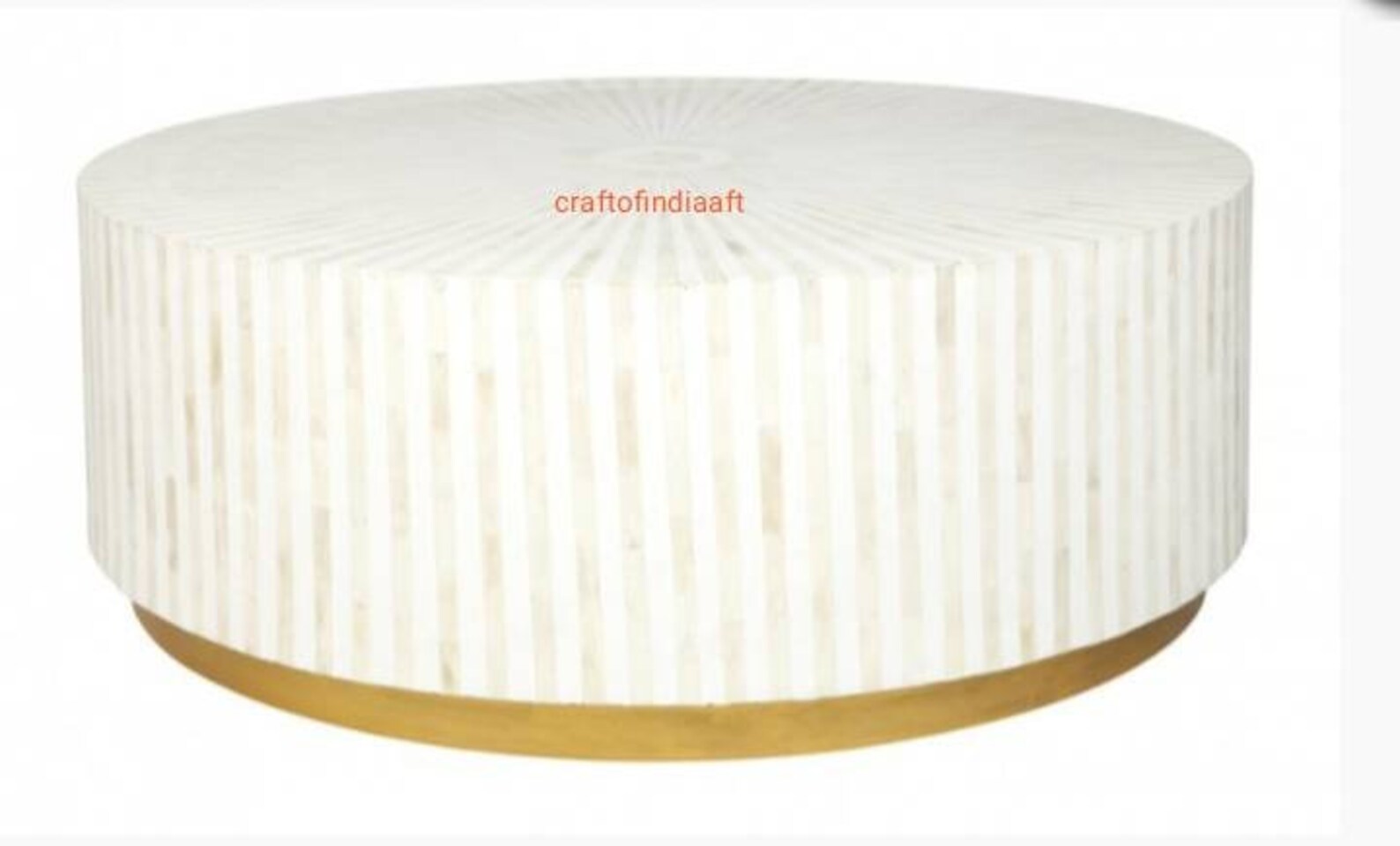 Bone Inlay Stripe Design Big Round Coffee Table in White Color - Etsy