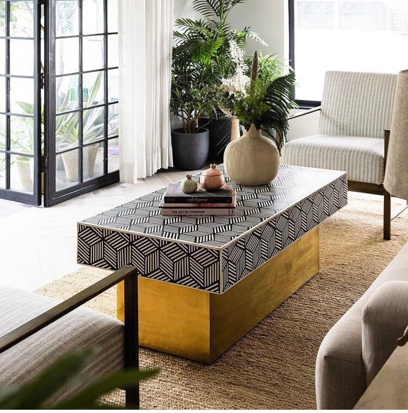 Bone Inlay Geometry Design. Rectangle Shape Coffee Table - Etsy