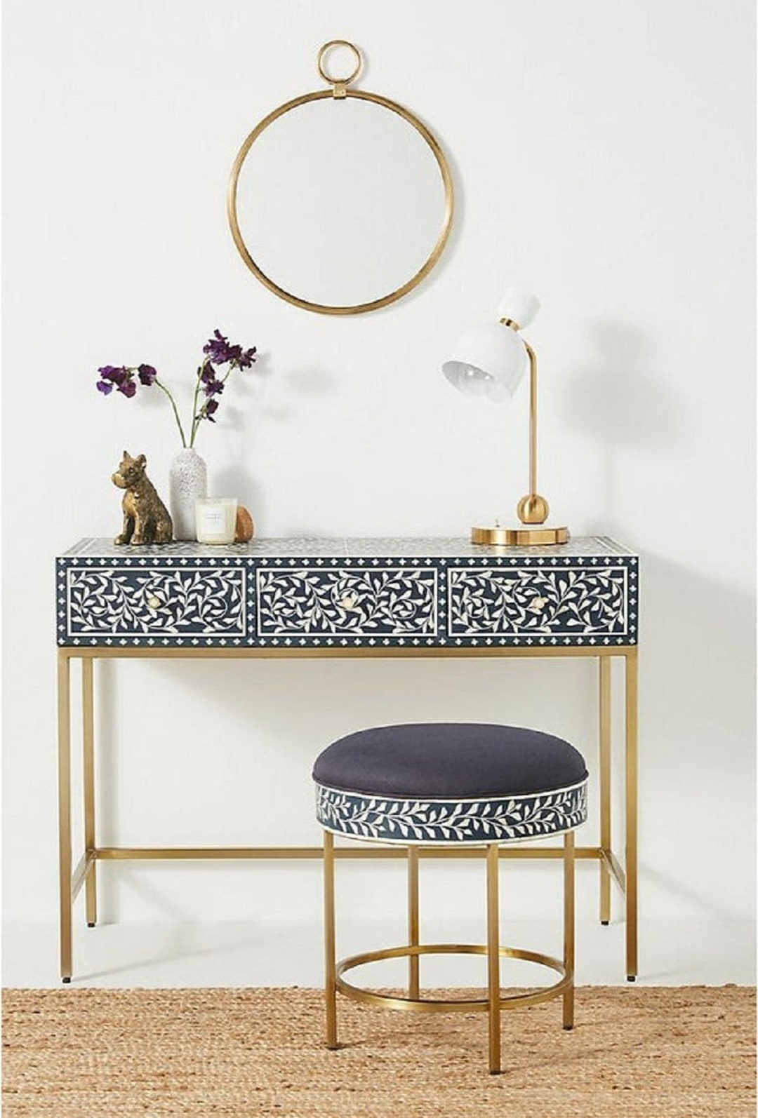 Bone Inlay Navy Blue Console Bone Inlay Console Table - Etsy