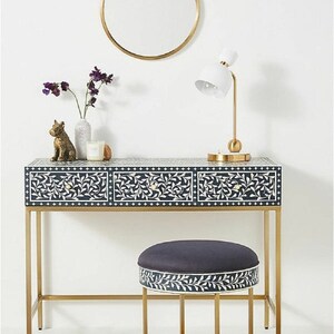 Bone Inlay Navy Blue Console Bone Inlay Console Table Handmade Console ...