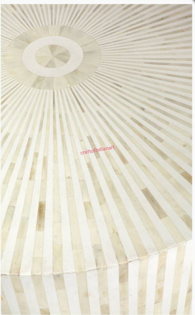 Bone Inlay Stripe Design Big Round Coffee Table in White Color - Etsy