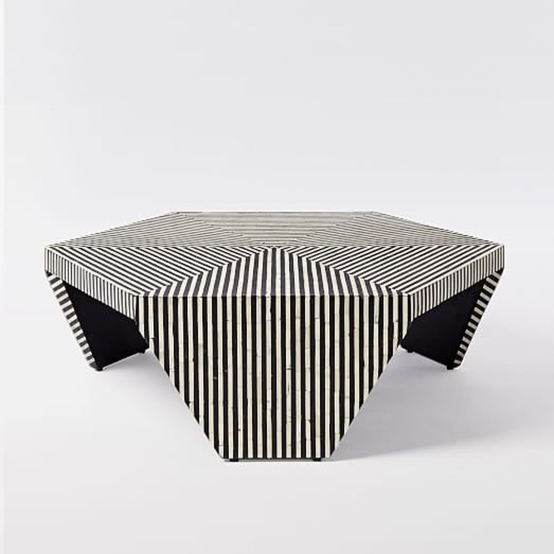 Bone Inlay Hexagon Shape Optical Strip Pattern Coffee Table / - Etsy