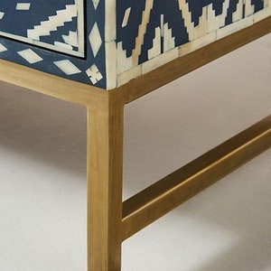 Bone Inlay Chest of 6 Drawers Ikkat in Navy Blue, Bone Inlay Dresser ...