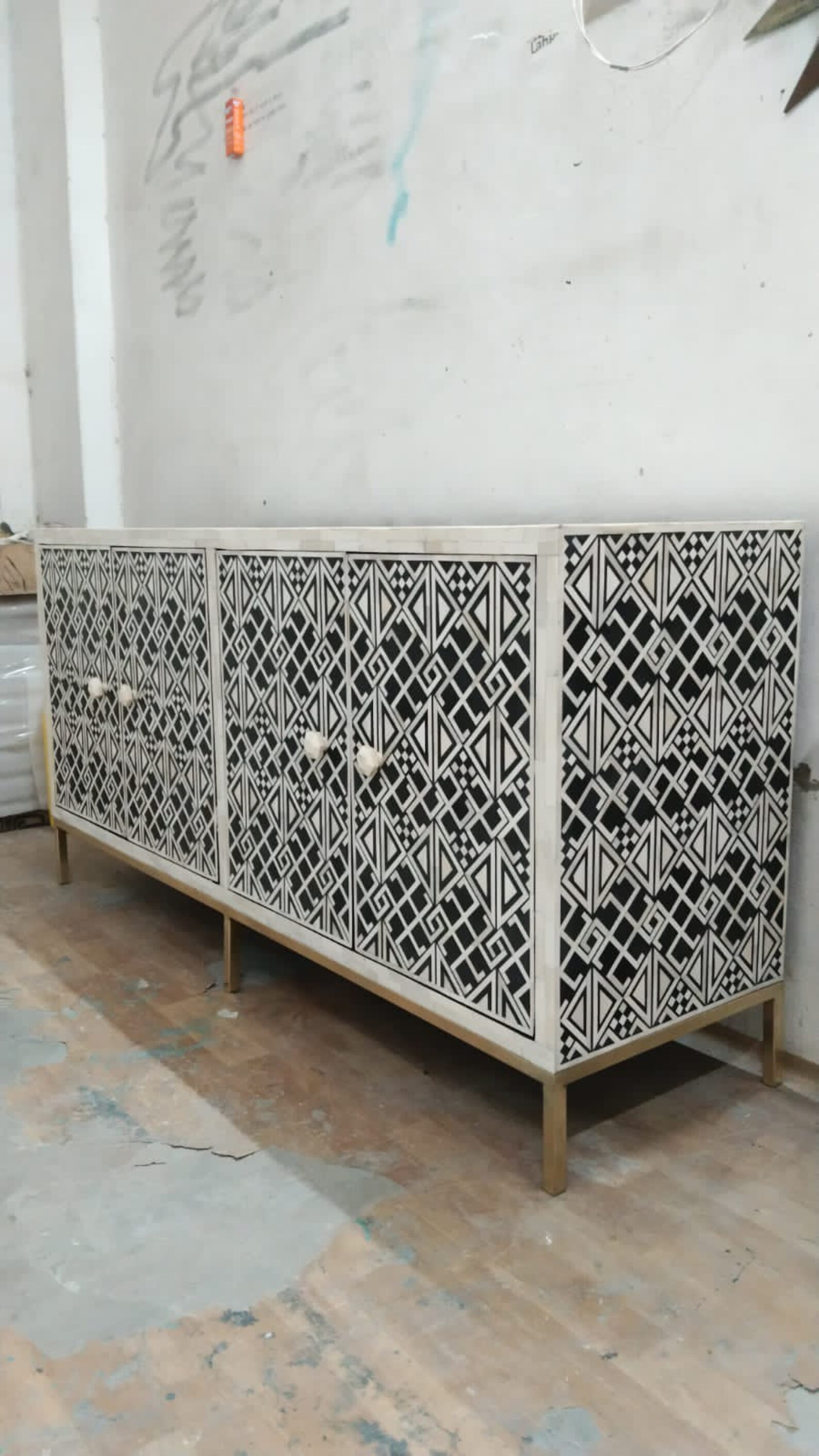 Bone Inlay 4 Door Sideboard Geometrical Design - Etsy